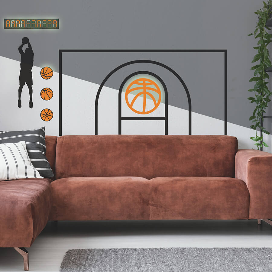 Basketball Court XL Giant Peel & Stick Wall Decals With Glow Orange ...