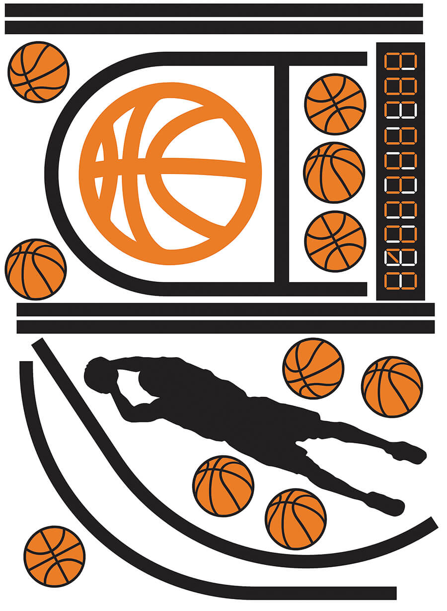 Basketball Court XL Giant Peel & Stick Wall Decals With Glow Orange ...