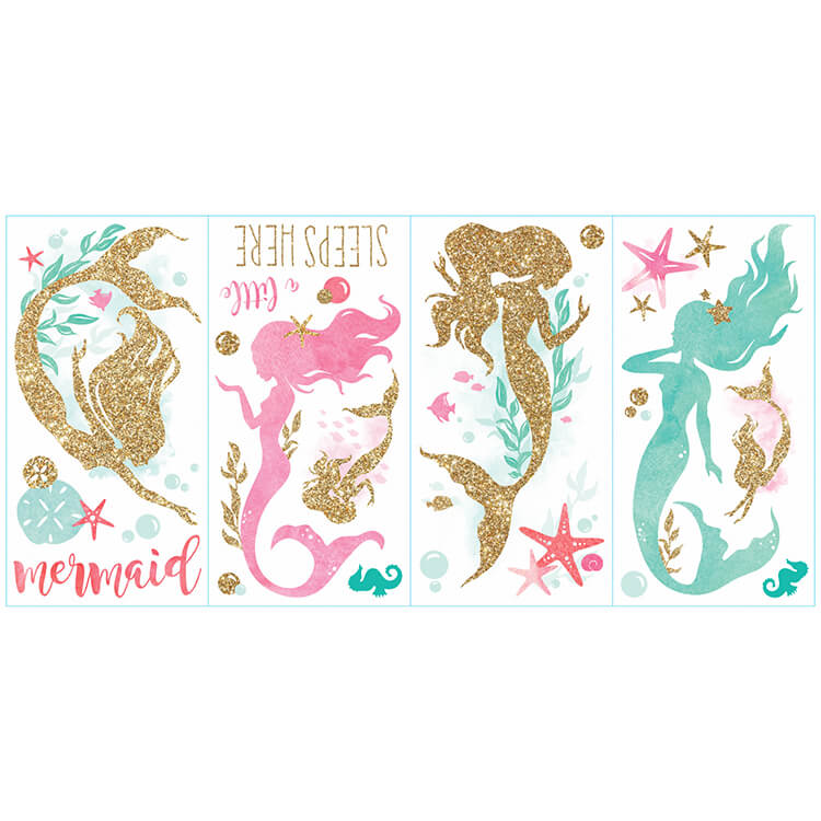 Mermaid Peel and Stick Wall Decals with Glitter | RoomMates Décor