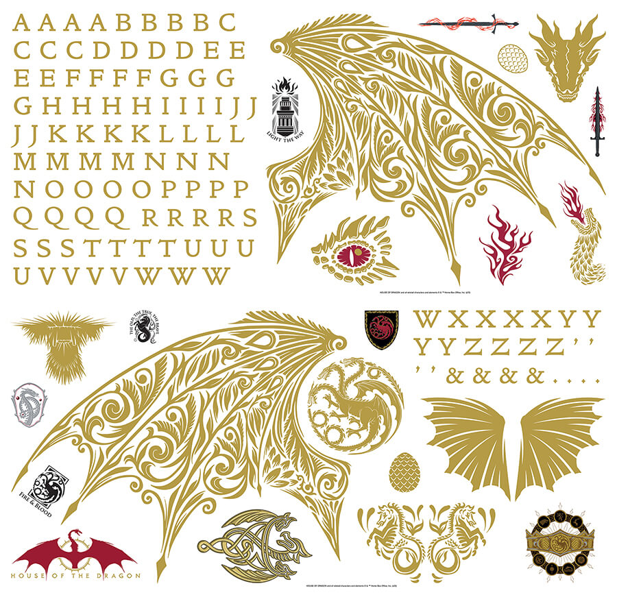 House of The Dragon Giant Peel & Stick Wall Decals with Alphabet ...