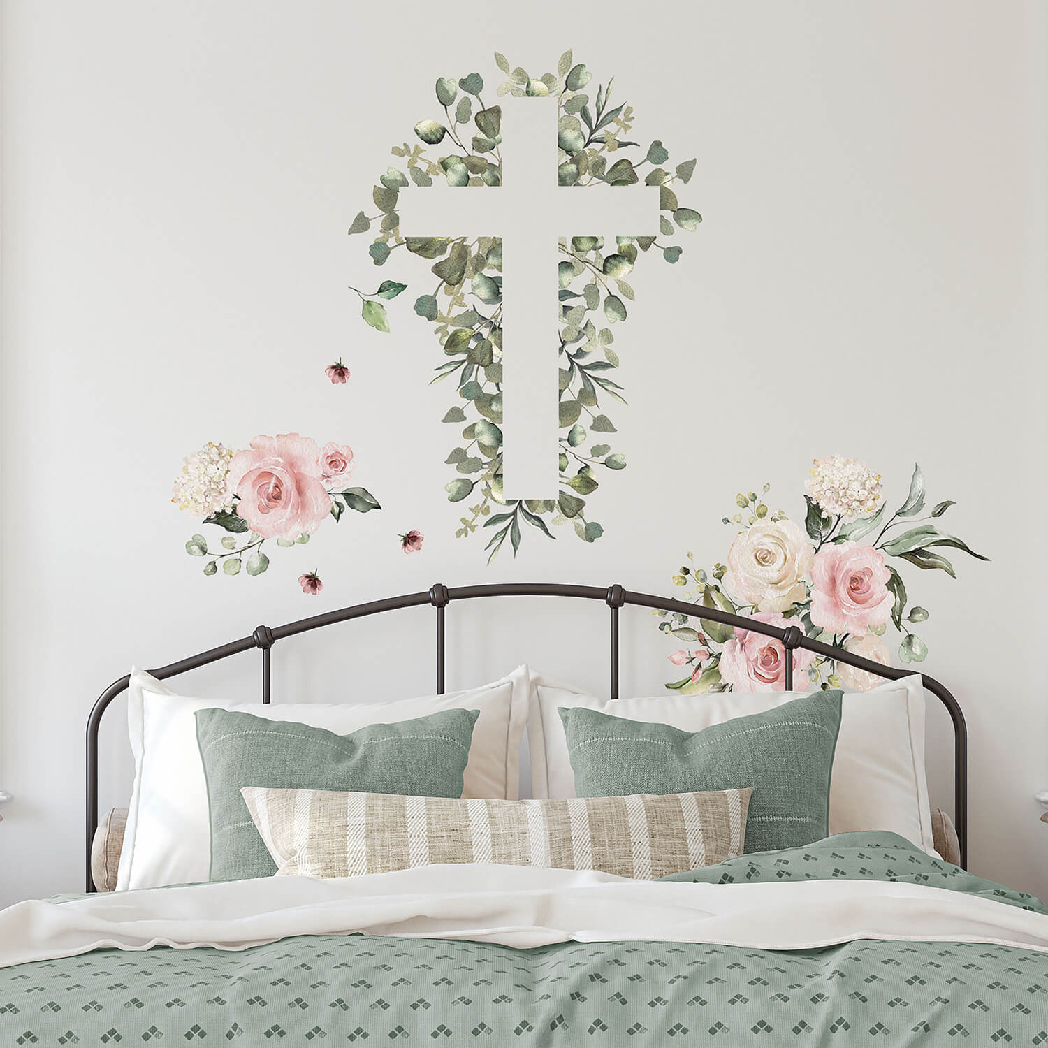 Watercolor Floral Cross Giant Peel & Stick Wall Decals | RoomMates Décor