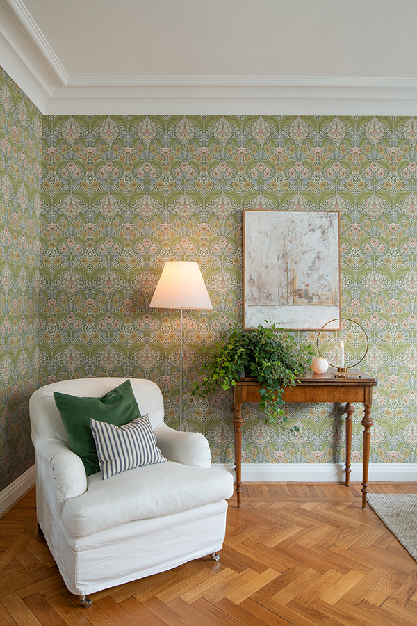 York Wallcoverings. 4171-82058 - Myrtle Green Floral Ogee Wallpaper ...