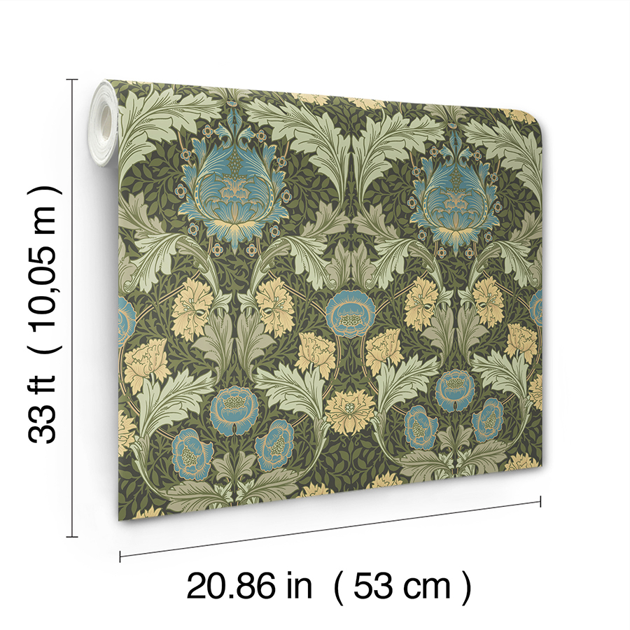 4171-82060 - Myrtle Dark Green Floral Ogee Wallpaper - by A-Street Prints