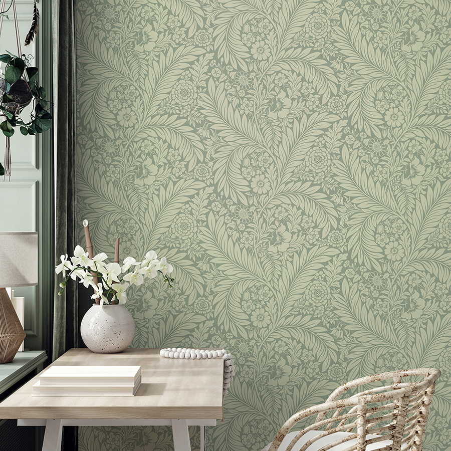 BG720 - Florence Green Leaf Wallpaper - by Belgravia Decor