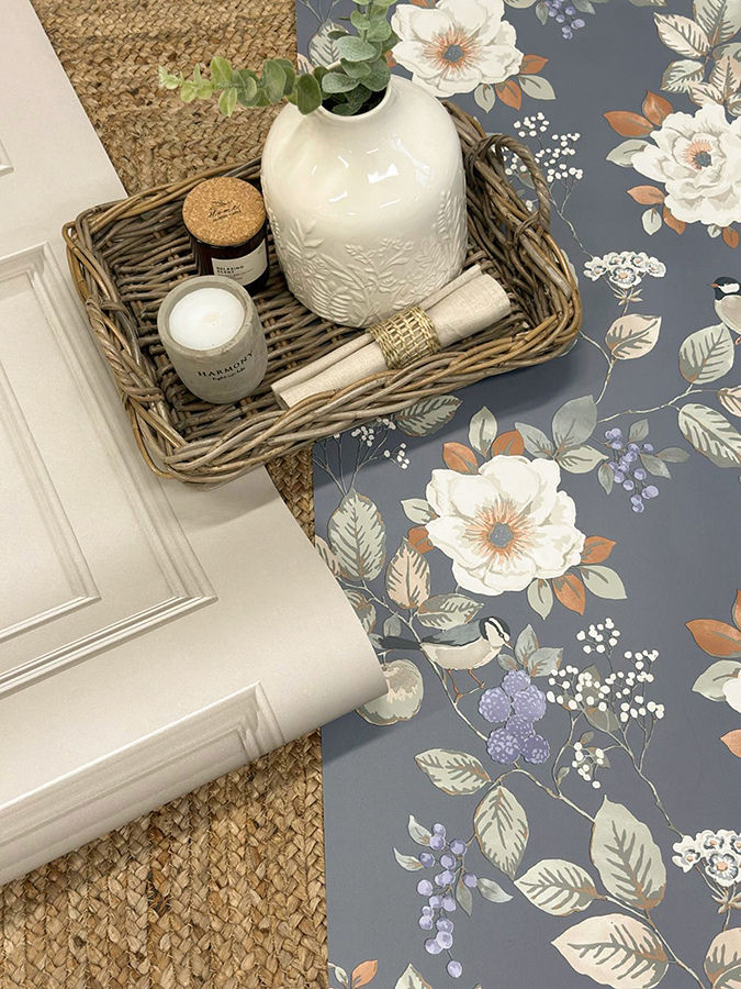 BG2300 - Bramble Blue Floral Wallpaper - by Belgravia Decor