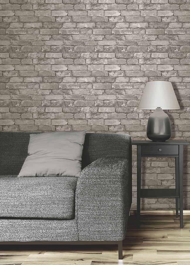 FD31286 - Davis Light Grey Rustic Brick Wallpaper - by Fine Décor