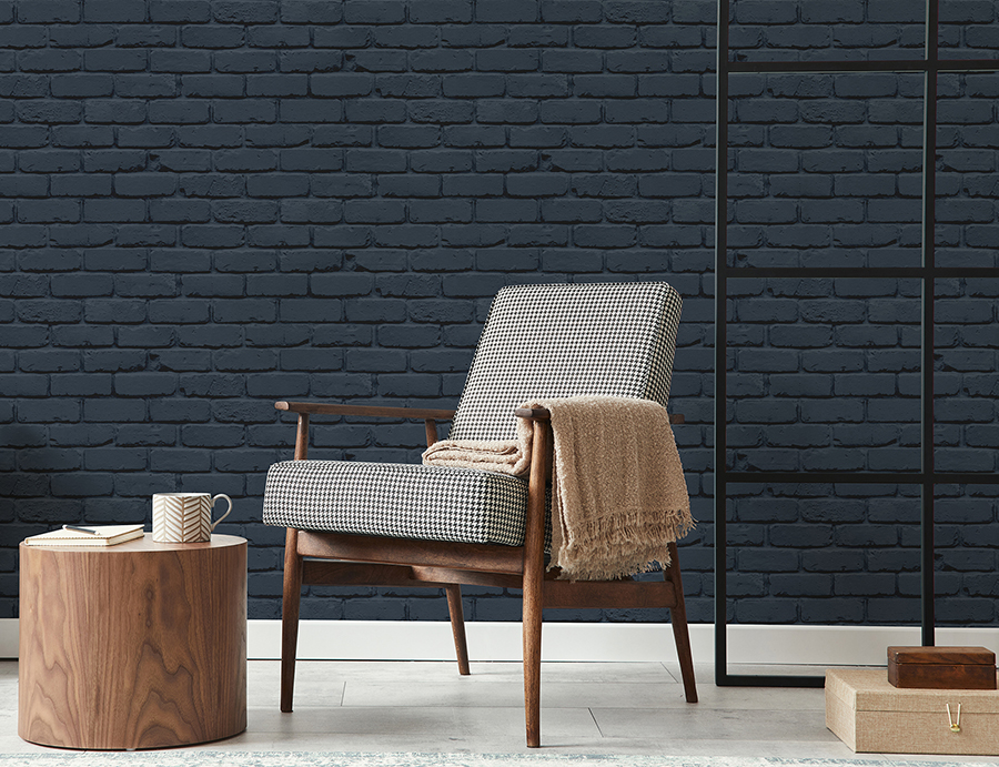 FD43602 - Alpin Navy Painted Brick Wallpaper - by Fine Décor