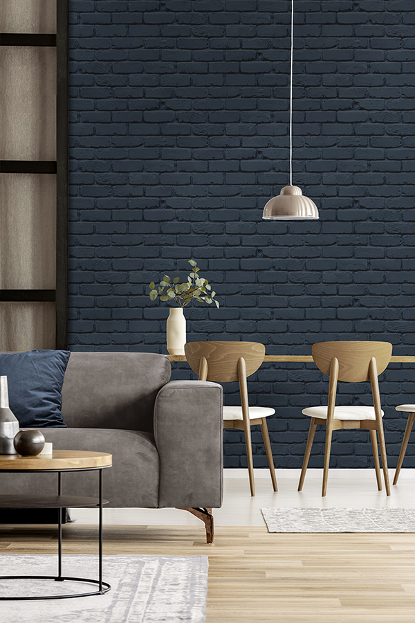 FD43602 - Alpin Navy Painted Brick Wallpaper - by Fine Décor