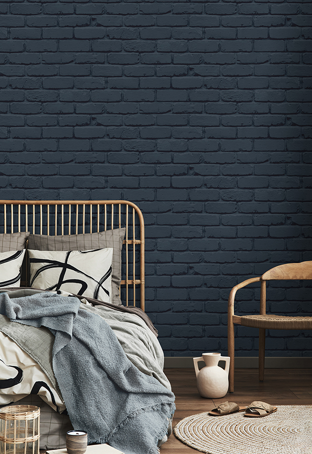 FD43602 - Alpin Navy Painted Brick Wallpaper - by Fine Décor