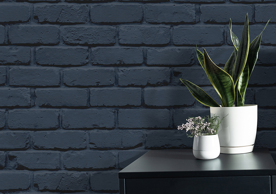 FD43602 - Alpin Navy Painted Brick Wallpaper - by Fine Décor