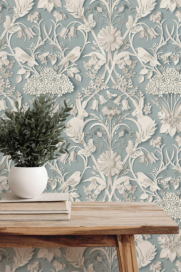 FD43605 - Fae Sky Blue Woodland Wallpaper - by Fine Décor
