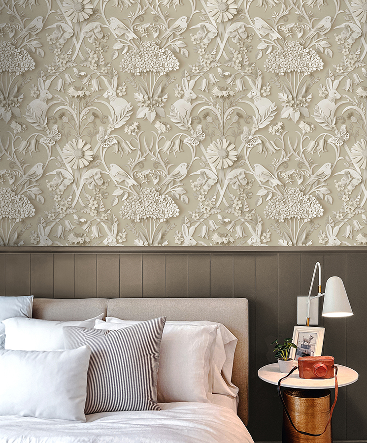 FD43606 - Fae Neutral Woodland Wallpaper - by Fine Décor
