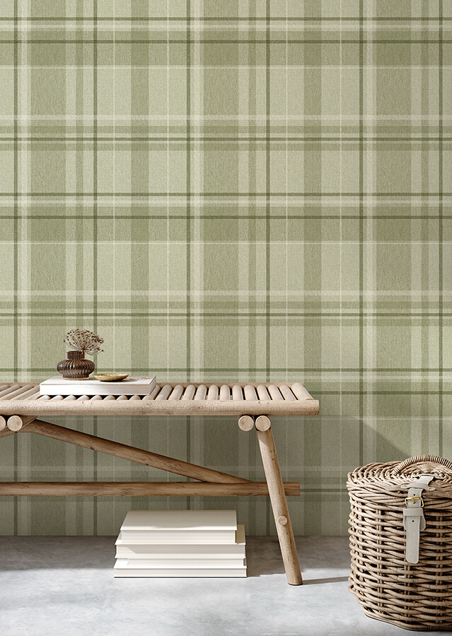 York Wallcoverings. M1865 - Harris Green Plaid Chevron Wallpaper - by ...