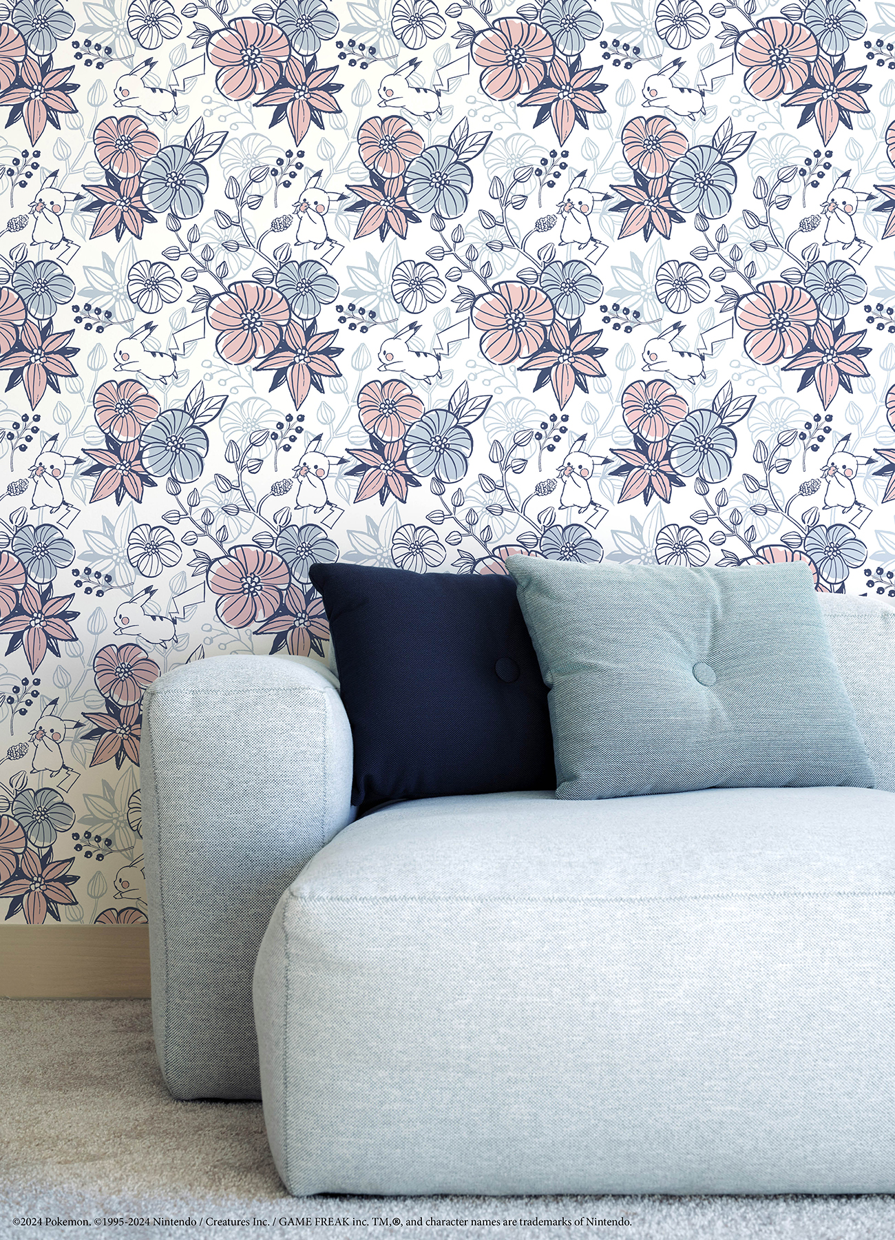 RMWS1229 - Pokémon Pikachu Floral Pink & Blue Peel and Stick Wallpaper ...