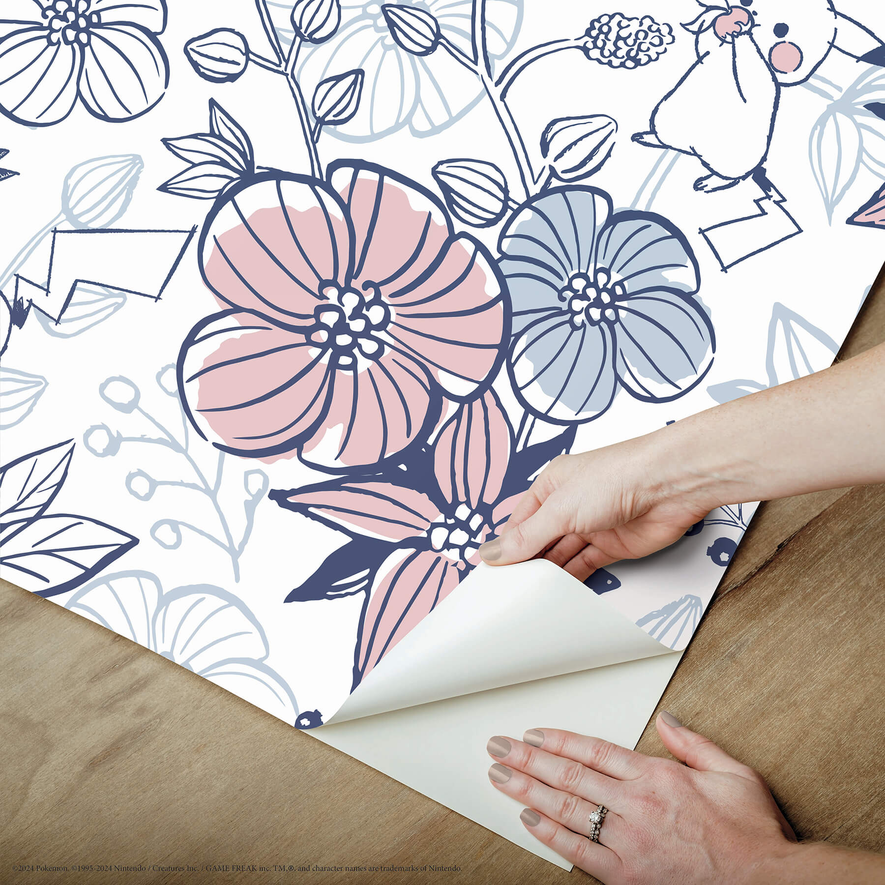 RMWS1229 - Pokémon Pikachu Floral Pink & Blue Peel and Stick Wallpaper ...