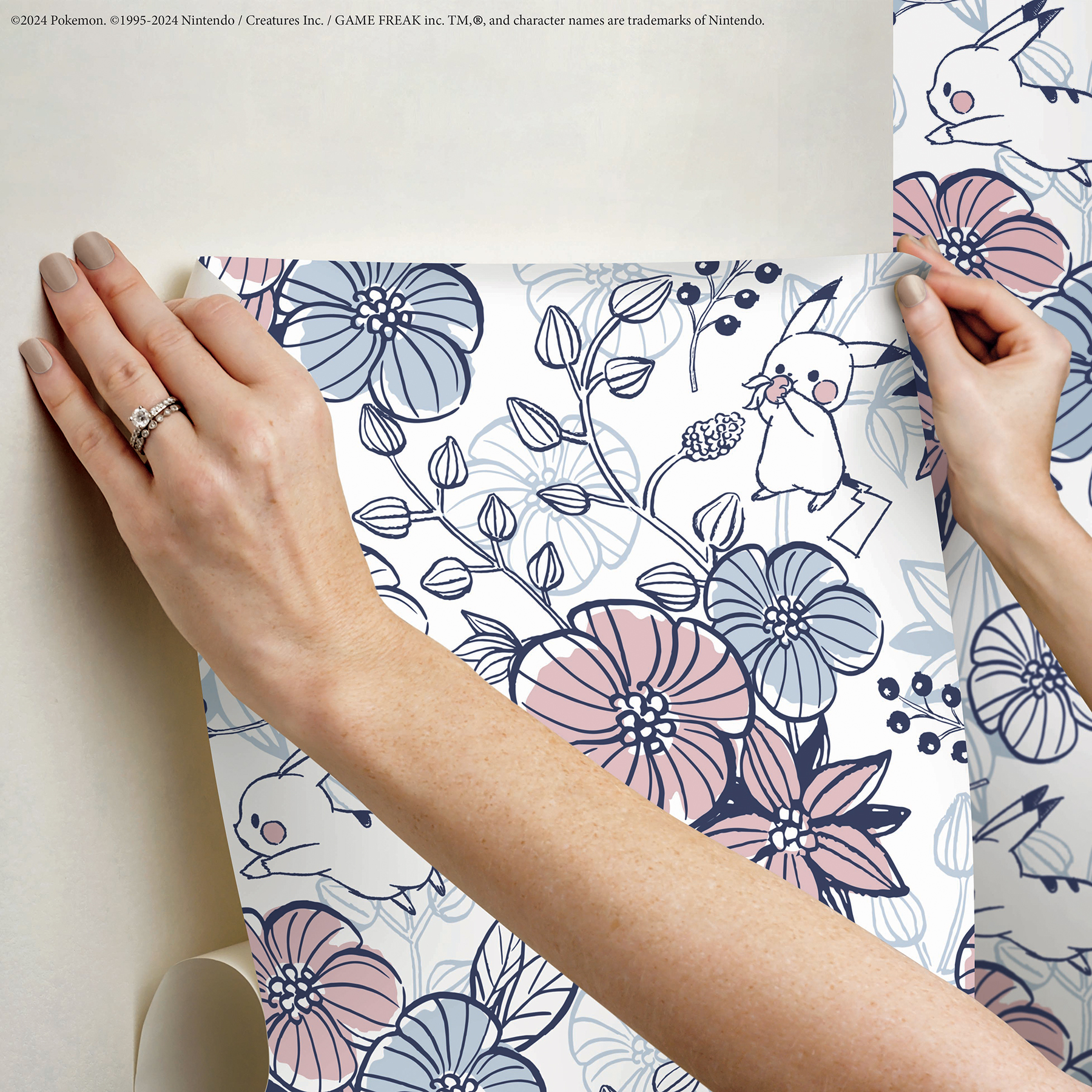 RMWS1229 - Pokémon Pikachu Floral Pink & Blue Peel and Stick Wallpaper ...