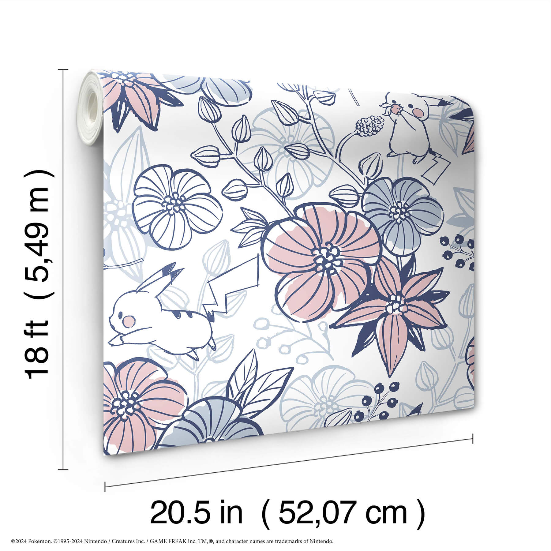 RMWS1229 - Pokémon Pikachu Floral Pink & Blue Peel and Stick Wallpaper ...