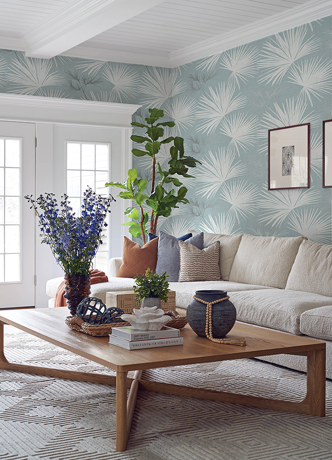 York Wallcoverings. 4172-27491 - Hatteras Sky Blue Palms Wallpaper - by ...