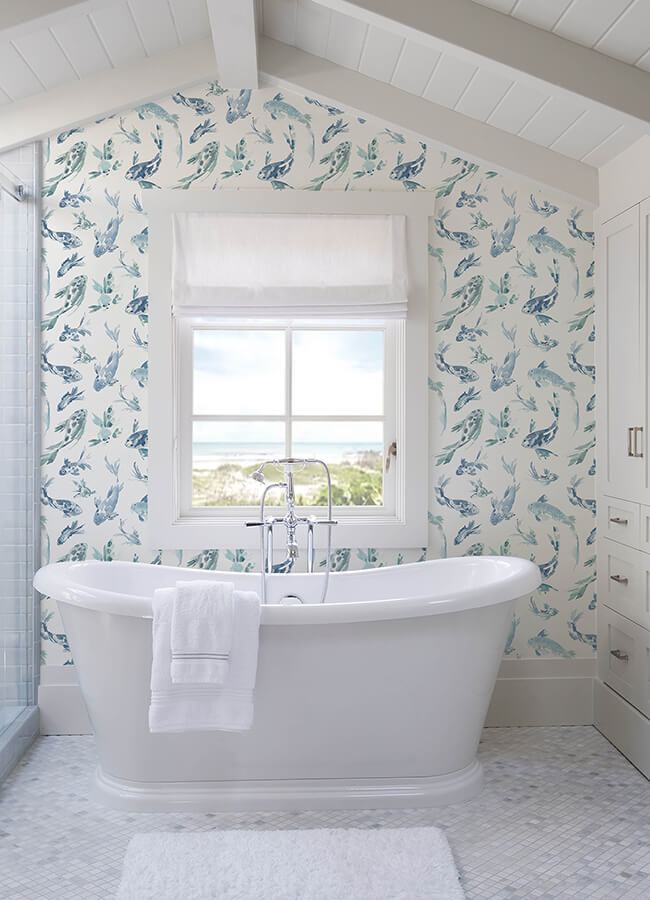 York Wallcoverings. 4172-27500 - Koi Blue Fish Wallpaper - by A-Street ...