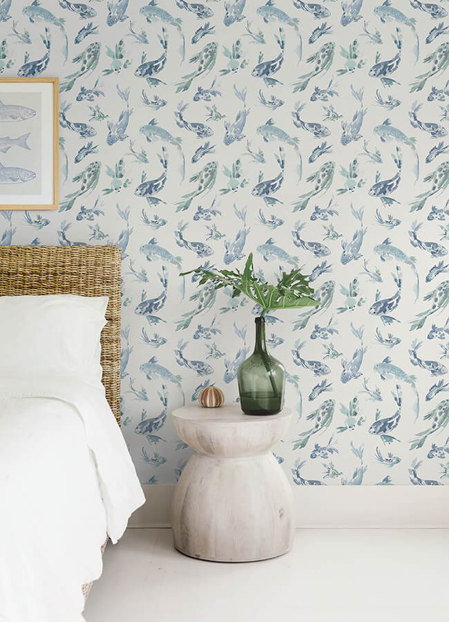 York Wallcoverings. 4172-27500 - Koi Blue Fish Wallpaper - by A-Street ...
