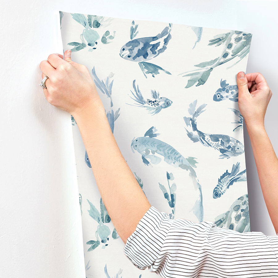 4172-27500 - Koi Blue Fish Wallpaper - by A-Street Prints