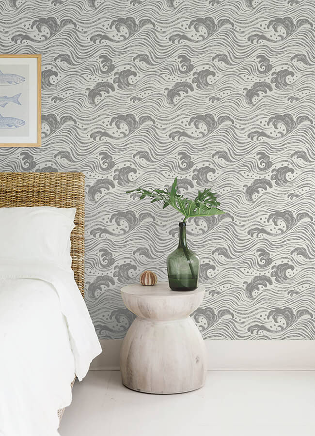 4172-27510 - Swell Charcoal Ocean Wave Wallpaper - by A-Street Prints