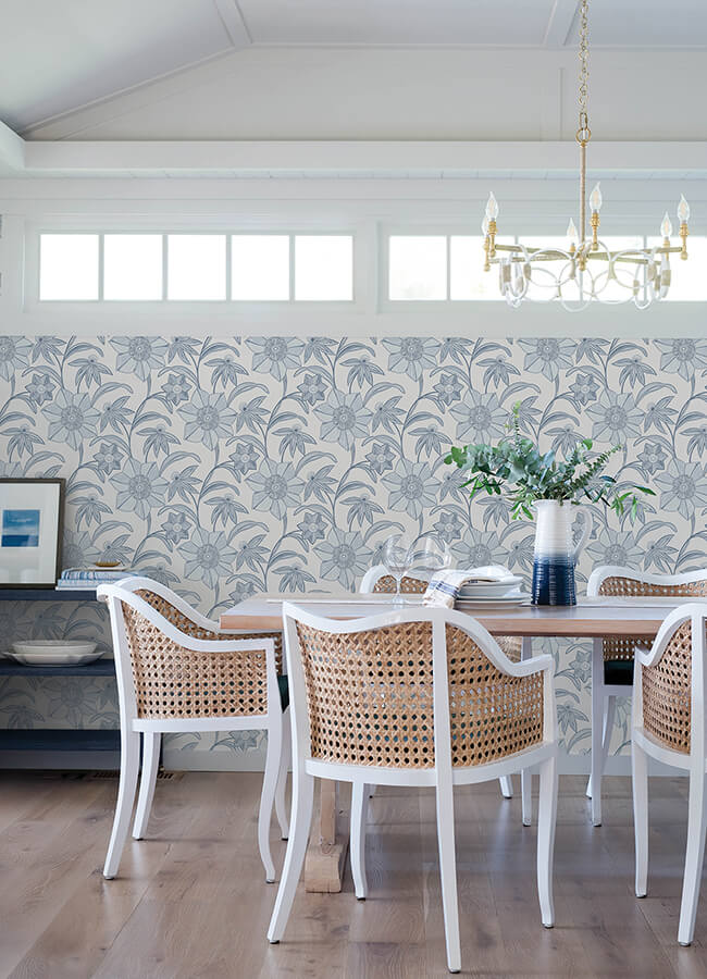 4172-27512 - Star Flower Blue Floral Trail Wallpaper - by A-Street Prints