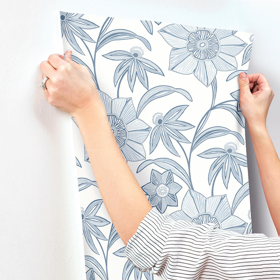 4172-27512 - Star Flower Blue Floral Trail Wallpaper - by A-Street Prints