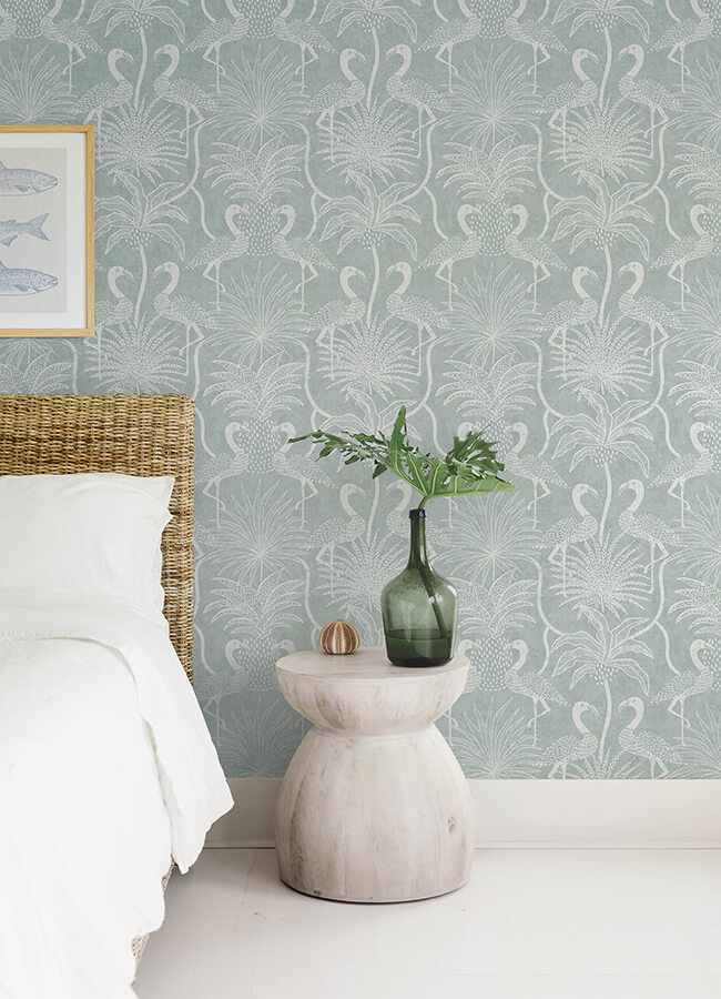 4172-82004 - Biscayne Turquoise Flamingo Beach Wallpaper - by A-Street ...