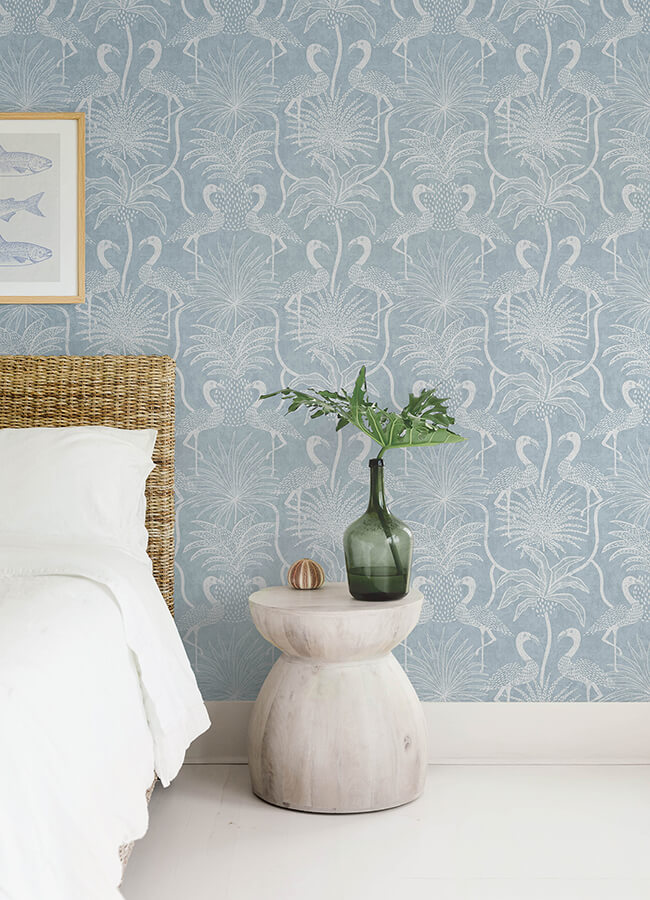 4172-82005 - Biscayne Sky Blue Flamingo Beach Wallpaper - by A-Street ...