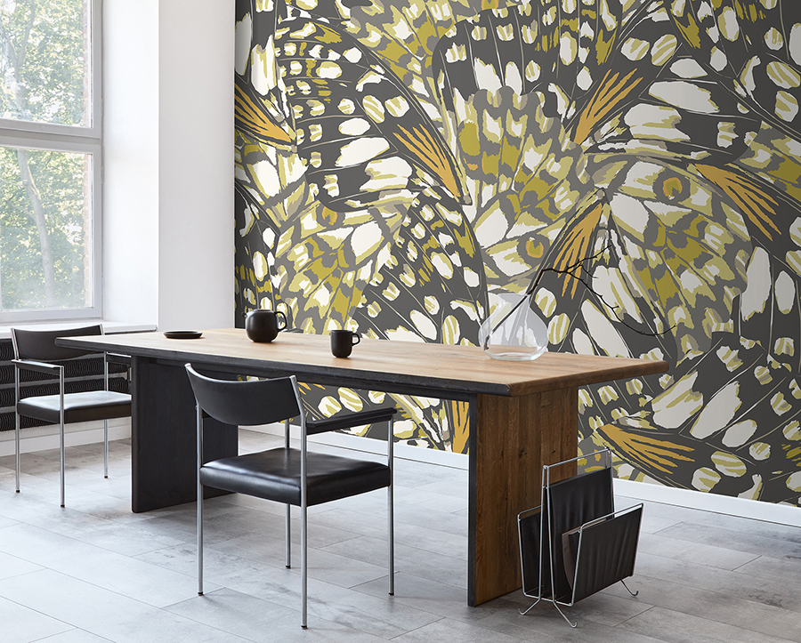 MUR359M - Butterfly Wings Chartreuse Wall Mural - by Origin Murals