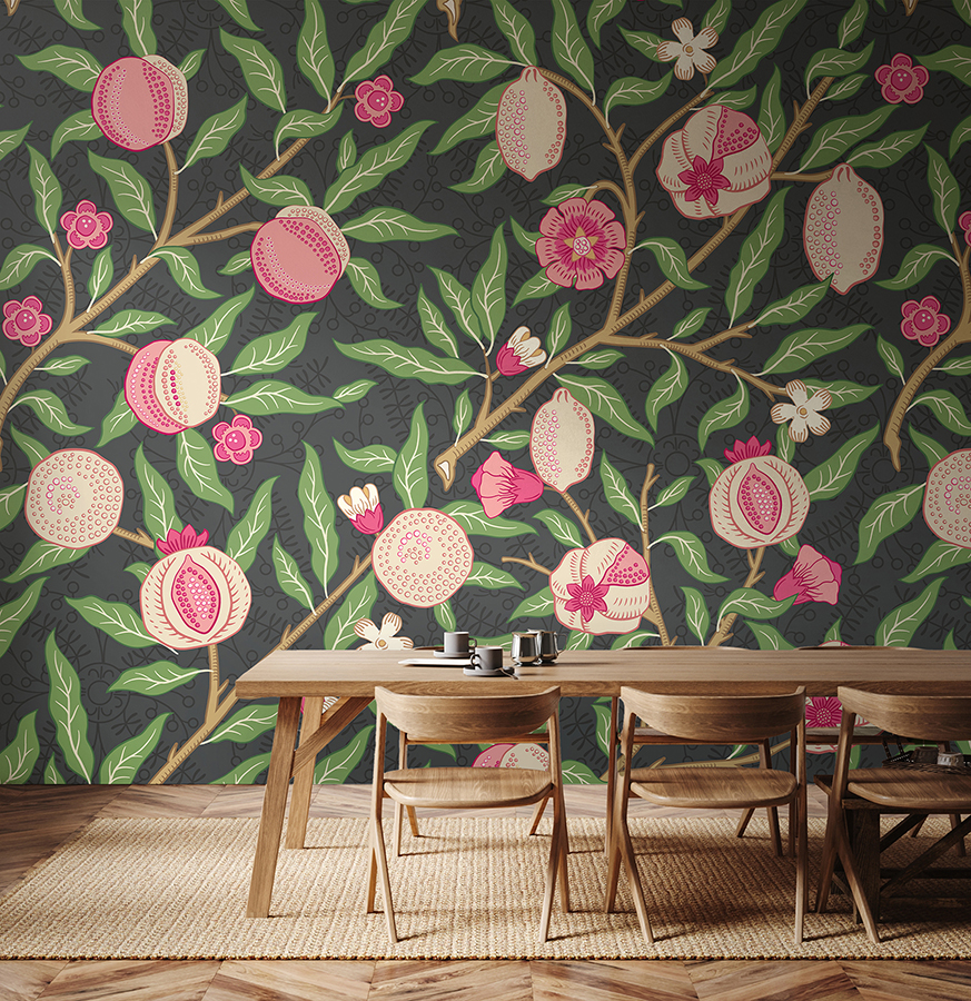 MUR394M - Fruit and Foliage Black Wall Mural - by Origin Murals