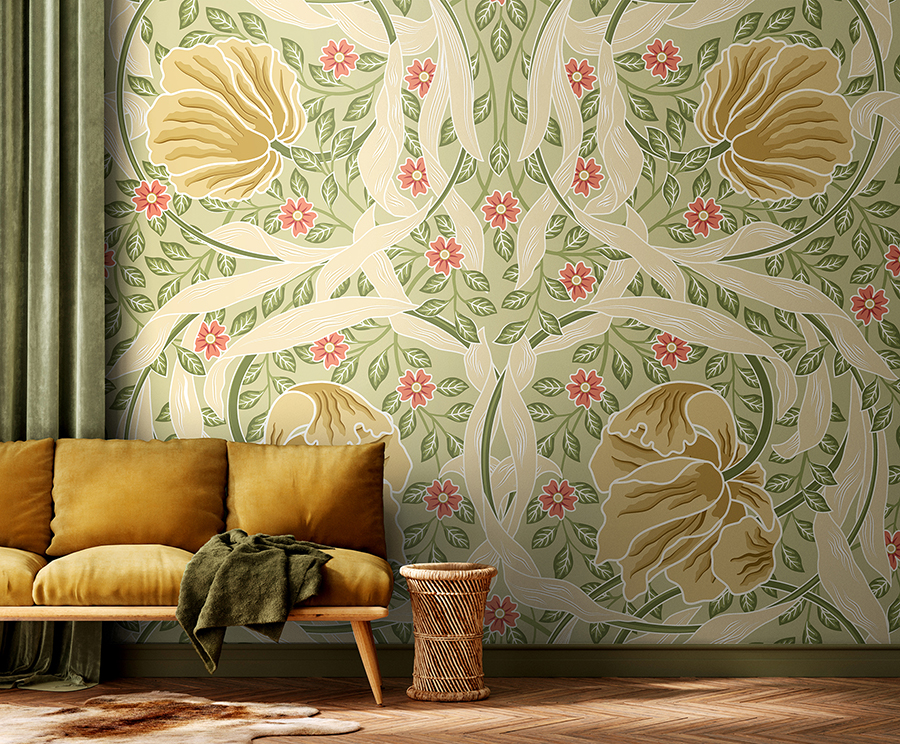 MUR411M - Flower Circle Olive Wall Mural - by Origin Murals