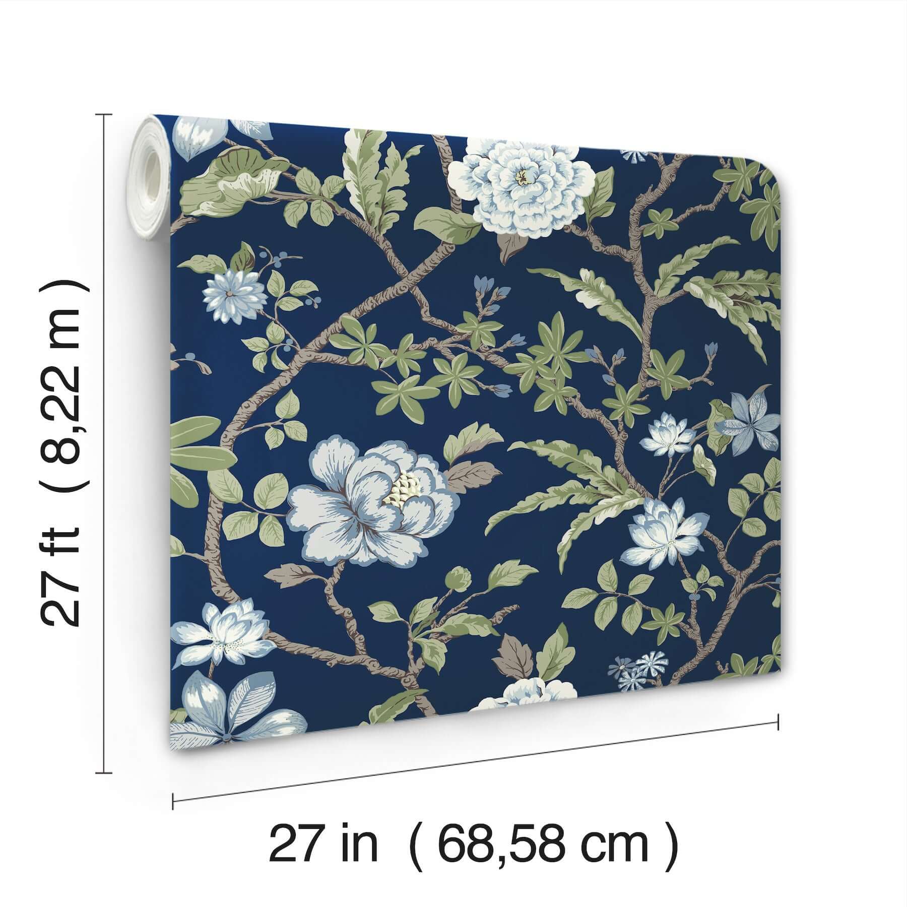 York Wallcoverings. Navy Courtyard Botanical Wallpaper | Ronald Redding