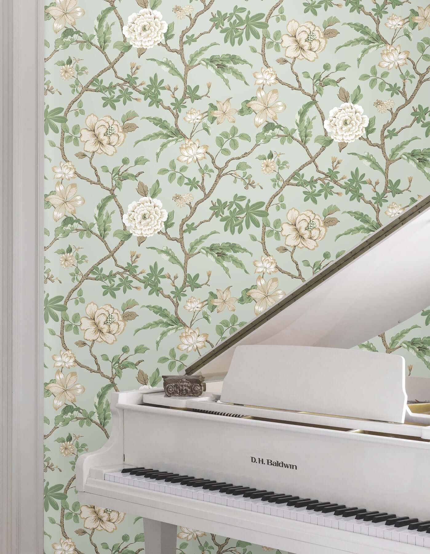 York Wallcoverings. Pale Blue Courtyard Botanical Wallpaper | Ronald ...