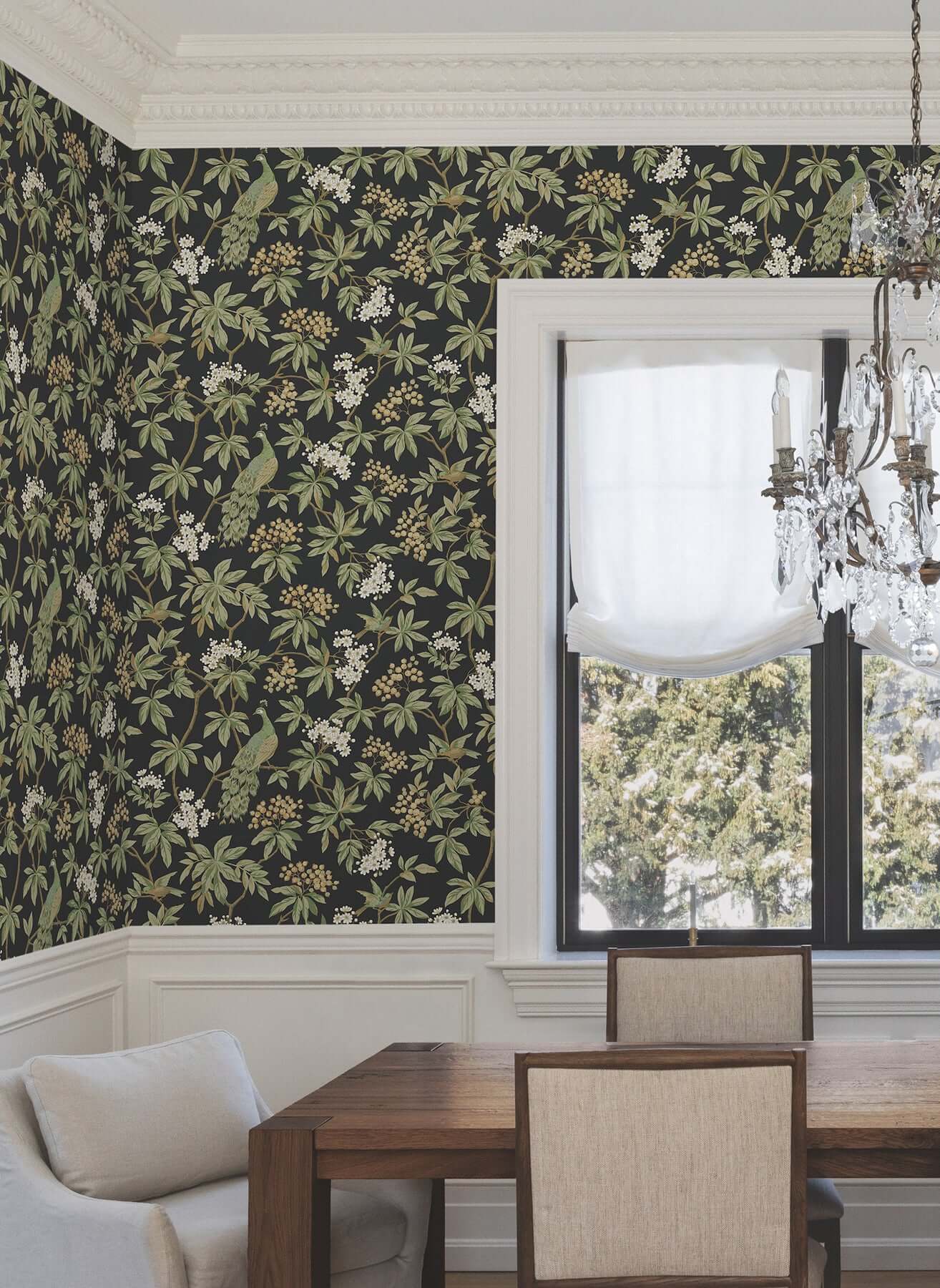 York Wallcoverings. Black Peacock Estate Wallpaper | Ronald Redding