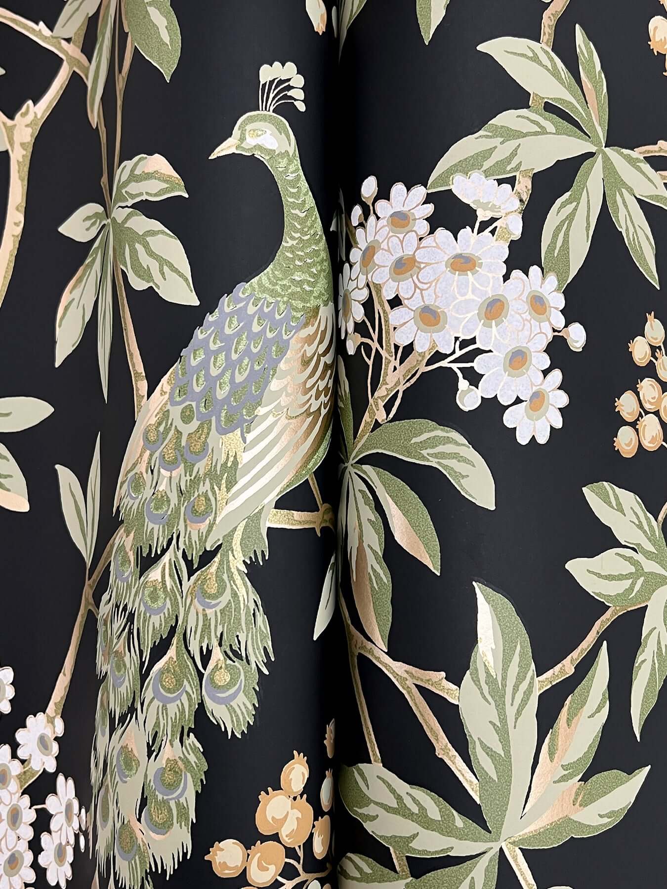 York Wallcoverings. Black Peacock Estate Wallpaper | Ronald Redding