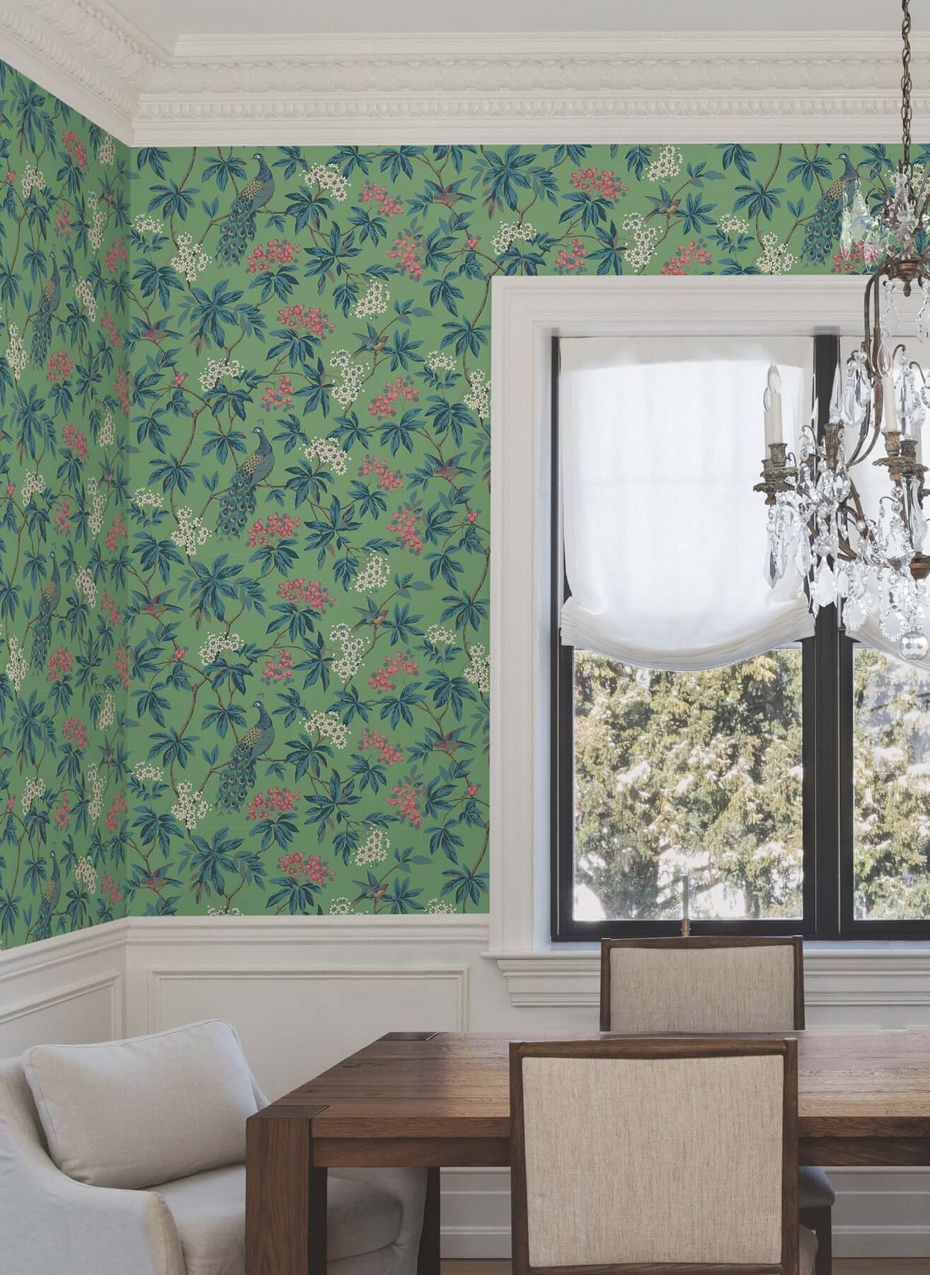 York Wallcoverings. Green Peacock Estate Wallpaper | Ronald Redding