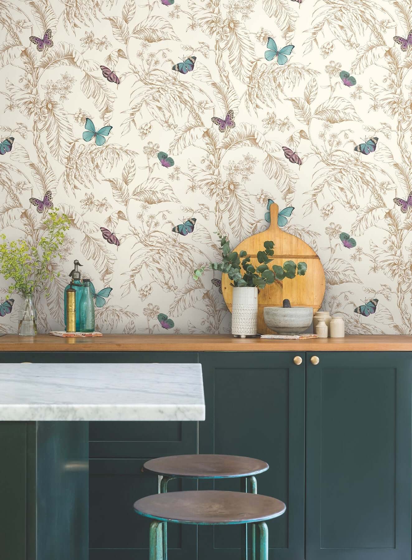 York Wallcoverings. Gold Papillon Wallpaper | Ashford House