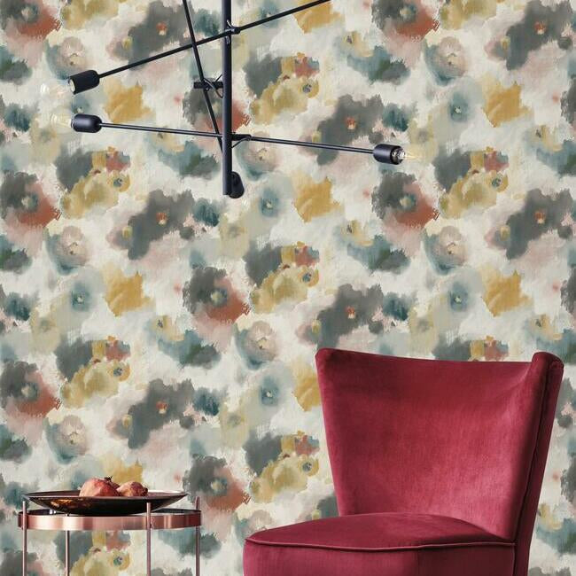 York Wallcoverings. Copper/Blue Impressionist Floral Wallpaper | York