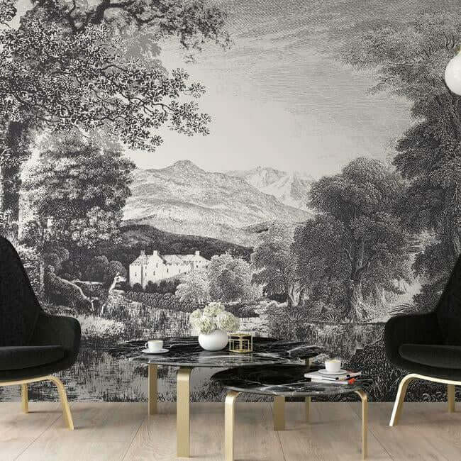 York Wallcoverings. Black Provincial Scenic Wall Mural | York