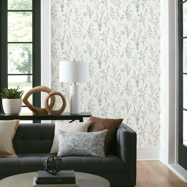 York Wallcoverings. Blue/Green Wildflower Sprigs Wallpaper | York