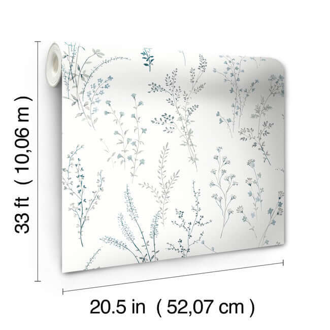 York Wallcoverings. Blue/Green Wildflower Sprigs Wallpaper | York