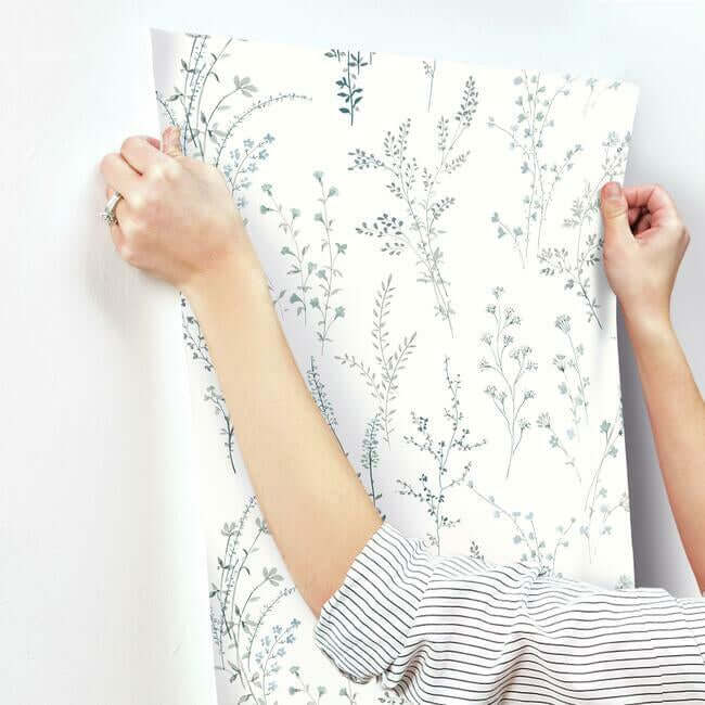 York Wallcoverings. Blue/Green Wildflower Sprigs Wallpaper | York