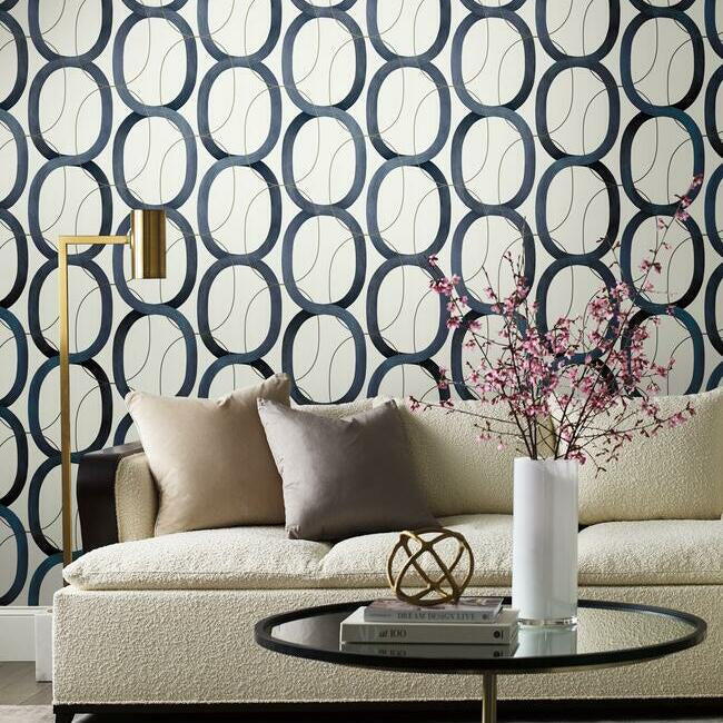 York Wallcoverings. Navy Interlock Wallpaper | Candice Olson
