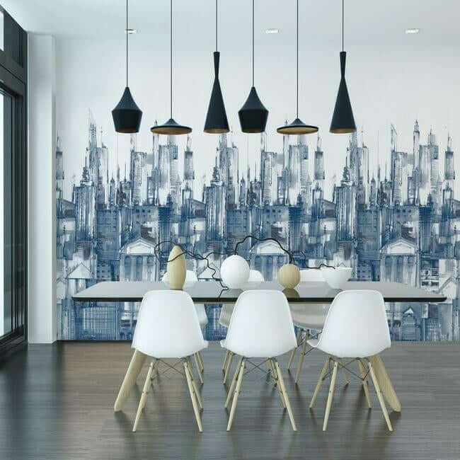 York Wallcoverings. Navy Cityscape Wall Mural | York