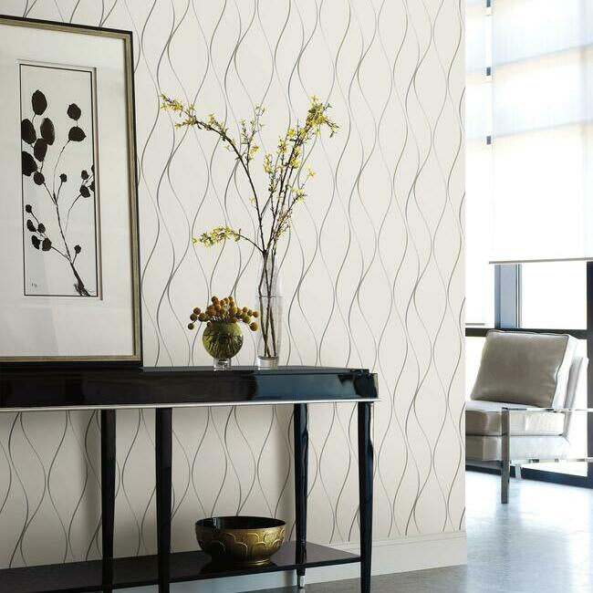 York Wallcoverings: Wallpaper Designed to Inspire. White/Silver Wavy ...