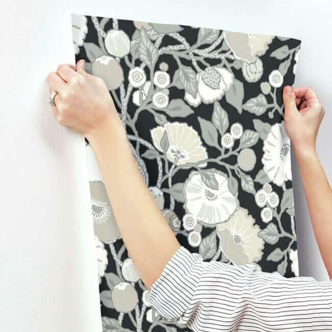 York Wallcoverings. Black/Neutral Vincent Poppies Wallpaper | York