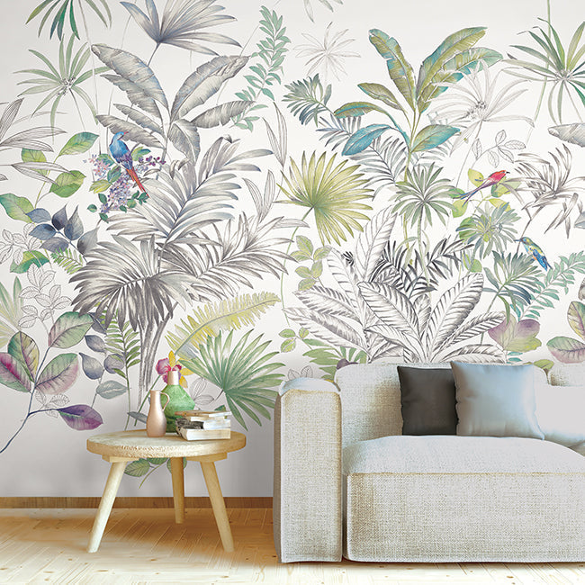 York Wallcoverings. White Tropical Study Mural | York Wallcoverings
