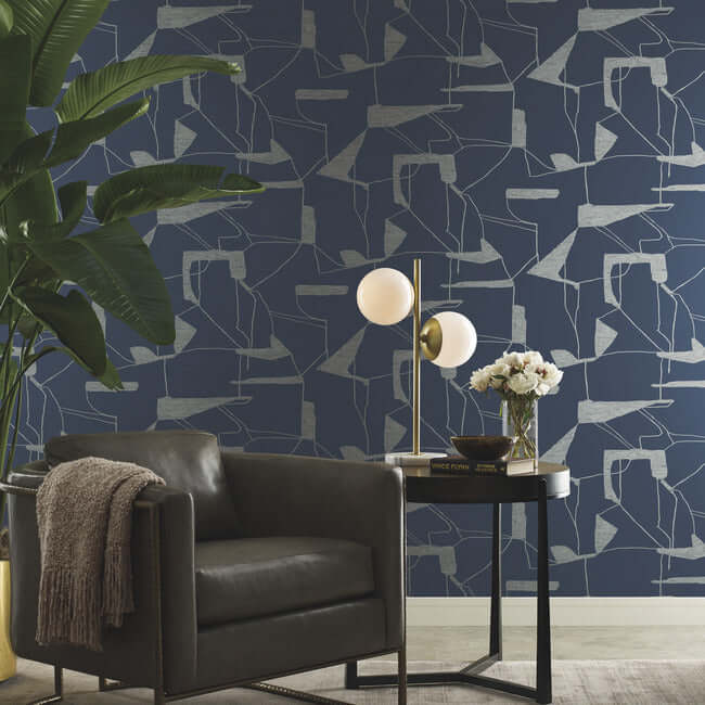 York Wallcoverings. Navy/Silver Abstract Geo Wallpaper | Antonina Vella